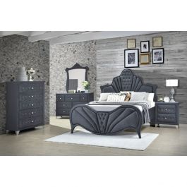Chavy Bed Upholstered Gray Velvet Fininsh - Bedroom Furniture Los ...